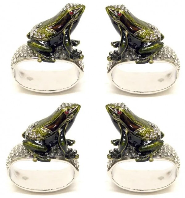 Jeweled Green Frog Napkin Rings Set 4 Tisfortable